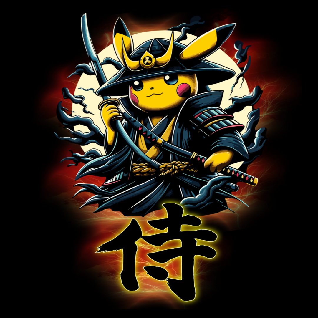 Samurai Pikachu DTG T-Shirt – Lightning Blade Warrior Tee | Big Rich ...